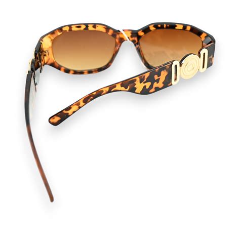 Brown Leopard Rectangular Glasses With Wide Arms And Golden Jewellery