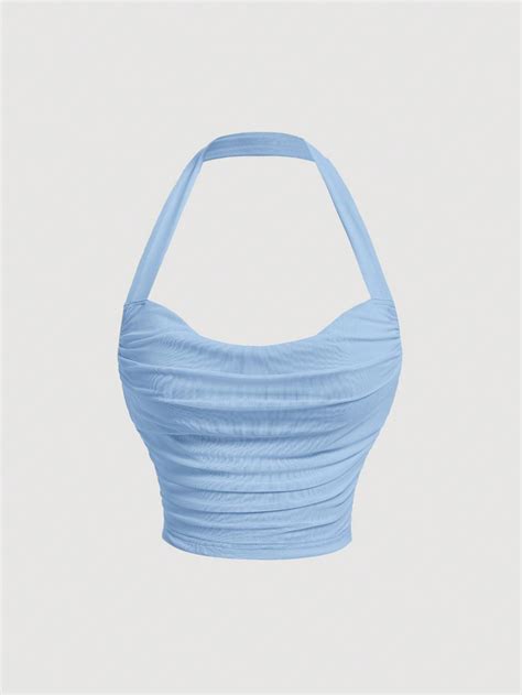 Shein Mod Solid Ruched Halter Top Shein Uk