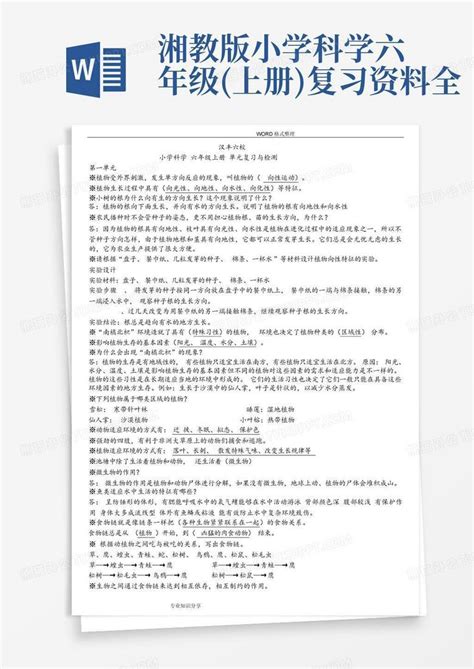 湘教版小学科学六年级上册复习资料全word模板下载编号lyradoba熊猫办公
