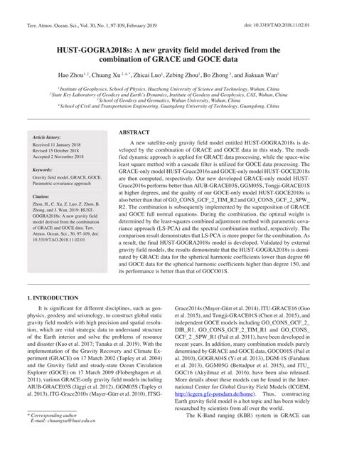Pdf Hust Gogra2018s A New Gravity Field Model Derived From The Combination Of Grace And Goce Data