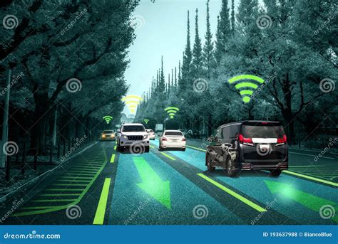 Autonomous Car Sensor System Concept For Safety Of Driverless Mode Car Control Stock Photo