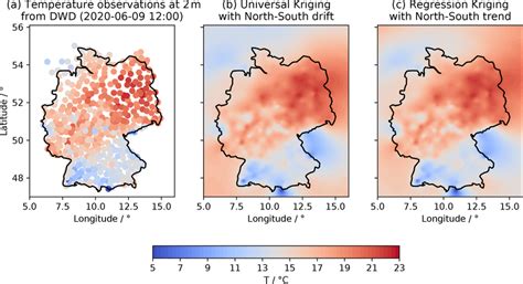 plot of temperature measurements a universal kriging interpolation