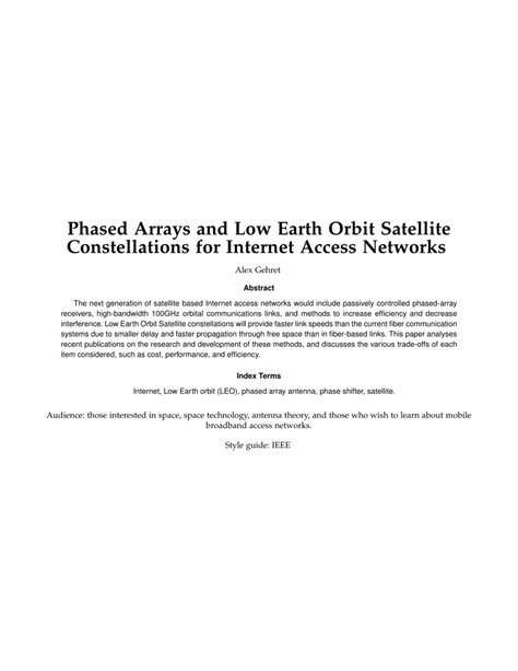 Pdf Phased Arrays And Low Earth Orbit Satellite Constellations For Internet Access Networks