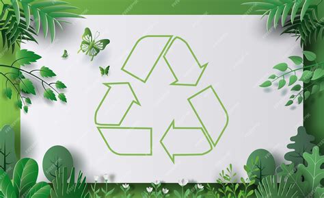 Símbolo De Reciclaje Y Hojas Verdes Con Fondo Verde Vector Premium