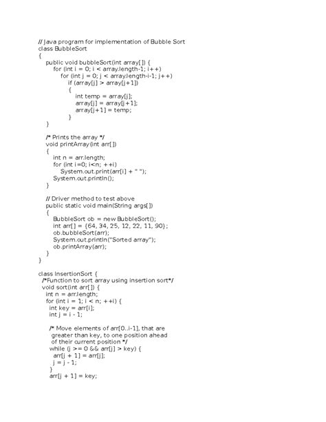 Sorting Algorithms Summary Computer Science Intro Java Program