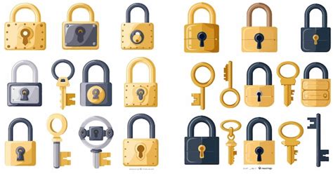 Premium Vector Golden Key Access Padlock And Closed Safe Padlocks