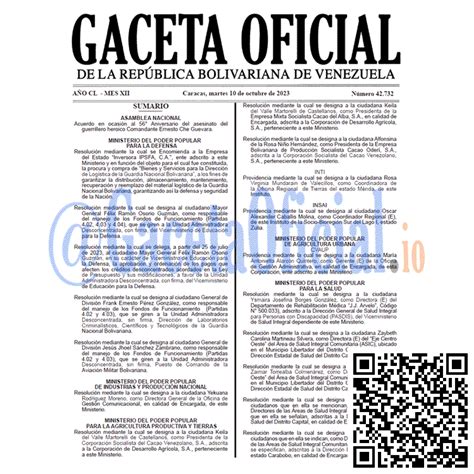 Gaceta Oficial De Venezuela 42732 Del Martes 10 Octubre 2023