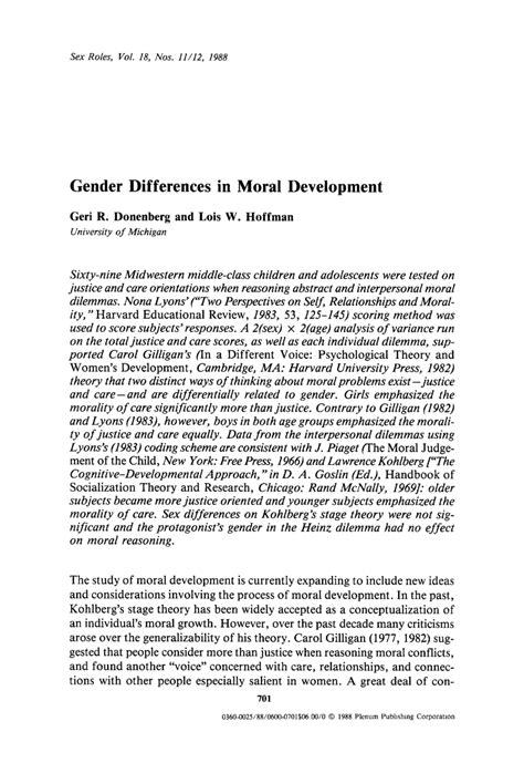 Pdf Gender Differences In Moral Development
