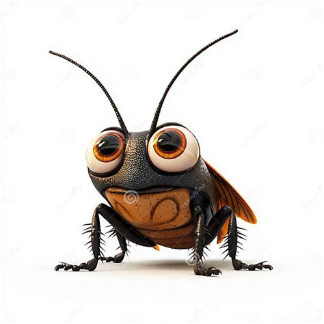 Adorable Cartoon Cockroach Character Big Eyes 3d Render Insect