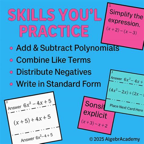 Adding And Subtracting Polynomials Bundle Notes Task Cards Assessment