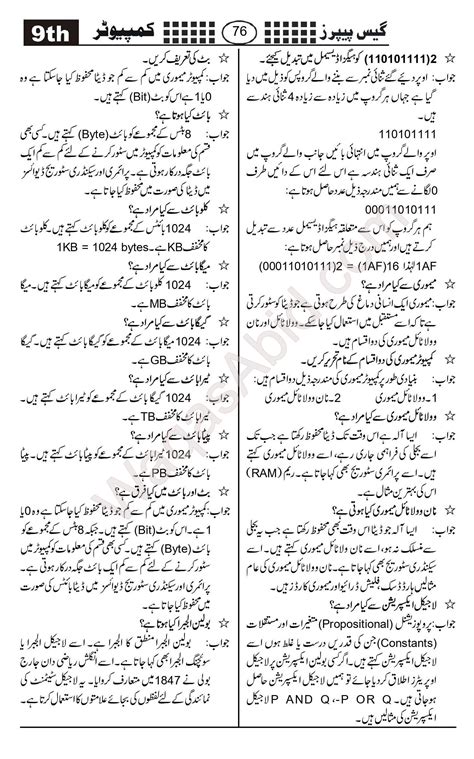 9th class computer science guess paper 2023 urdu medium computer