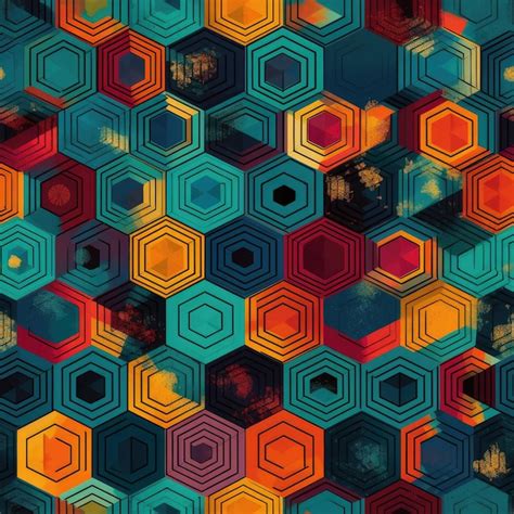 Premium Photo Bold Pattern With Overlapping Hexagons In Bold Colors