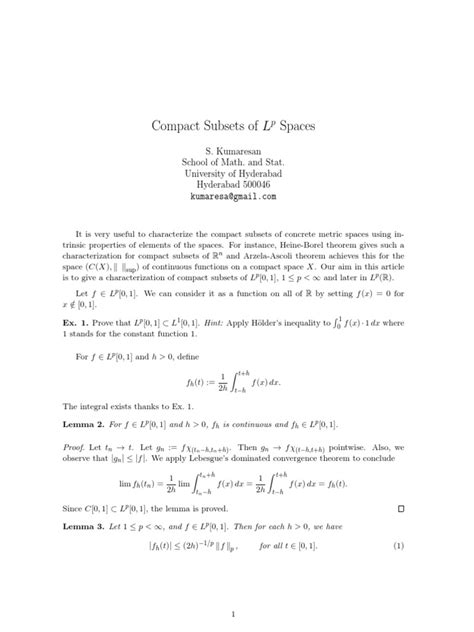 Compact Subsets Of L Spaces N Sup P P P Pdf Compact Space Continuous Function