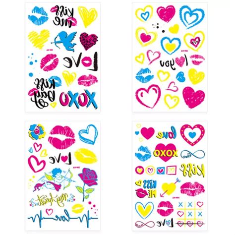 4 SHEETS TEMPORÄRER Tattoo Aufkleber Frauen Tätowierungen Für Liebe EUR