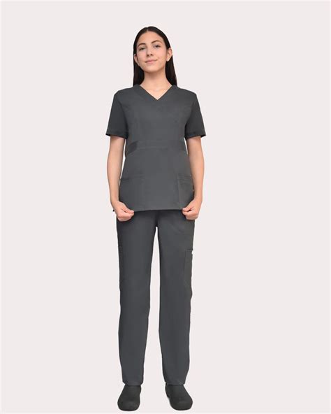 Scrub Médico Mujer Antifluidos P100 Linea Dynamo Gris Oscuro Elet