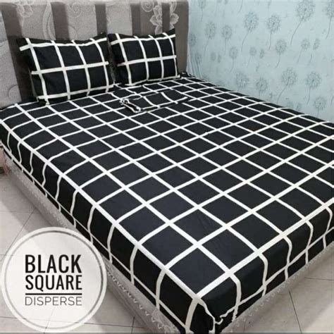 Jual Sprei Motif Kotak Kotak Hitam 3d Sets 180x200 Seprei Motif