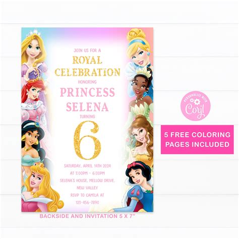 Editable Princess Birthday Party Invitation Invitations Etsy