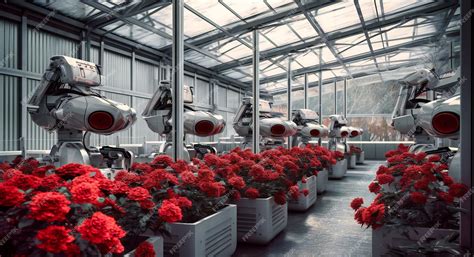 Premium Photo Robotic Farming Robots In A Greenhouse