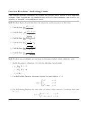 Practice Problems Evaluating Limits For College Babes Course Hero