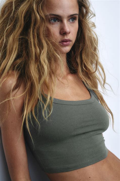 Crop Tank Top Khaki Green Ladies Handm Us