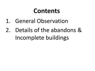 Abandoned And Incomplete Buildings Report Batticaloa PPT
