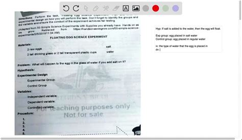 SOLVED Perform The Task Floating Egg Science Experiment Plan And