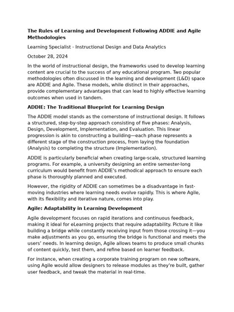 The Rules Of Learning And Development Following Addie And Agile Methodologies Pdf Agile