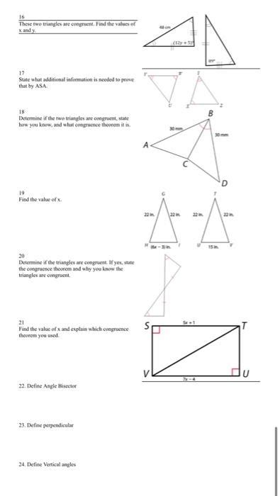 Solved These Two Triangles Are Congruent Find The Values Chegg