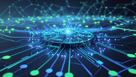 A Vibrant Futuristic Digital Illustration Featuring A Complex Network Of Glowing Blue Circuits
