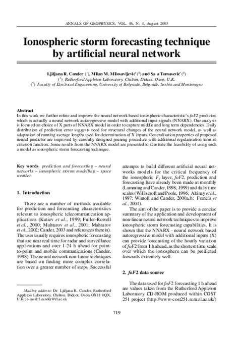 pdf ionospheric storm forecasting technique by artifi cial neural network
