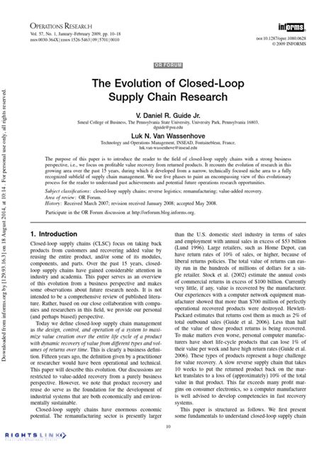 Or Forum The Evolution Of Closed Loop Supply Chain Research Pdf Supply Chain Logistics
