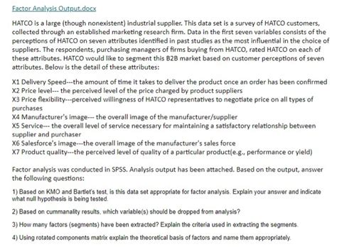 Factor Analysis Output Docx HATCO Is A Large Though Chegg