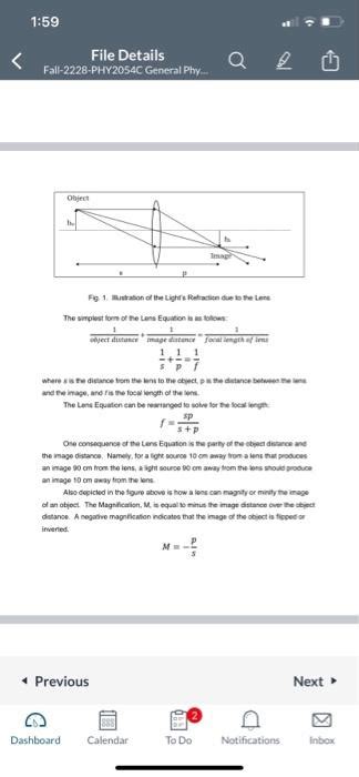 Solved 1 Were You Able To Find That The Image Distance And Chegg