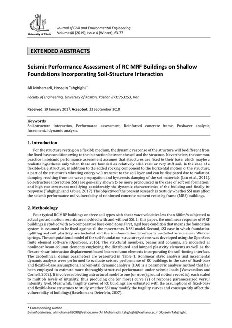 Pdf Seismic Performance Assessment Of Rc Mrf Buildings On Shallow