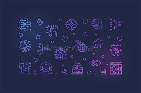 Artificial Intelligence Ai Vector Horizontal Outline Colorful Banner