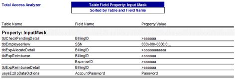 Microsoft Access Table Field Property Slice Format Documentation Report