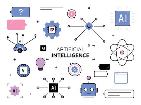 premium vector set of artificial intelligence related icons machine learning smart robot cloud