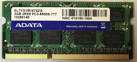 2gb 2rx8 Pc3 8500s 777 Adata Laptop Sodimm