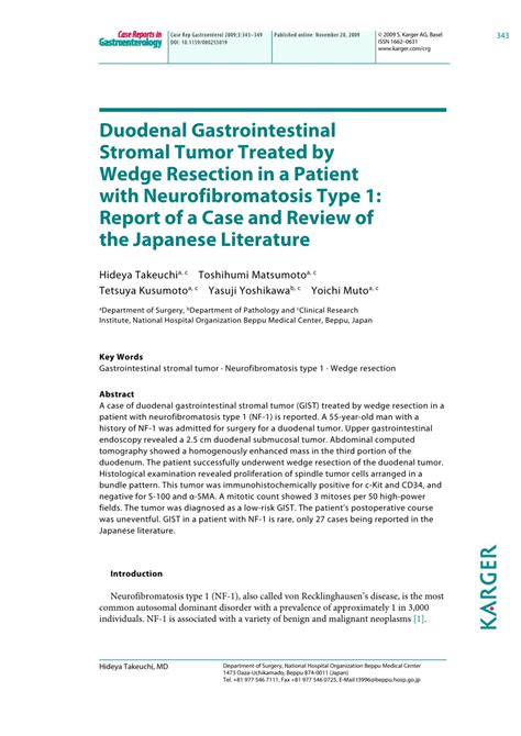 Pdf Duodenal Gastrointestinal Stromal Tumor Treated By Wedge Resection In A Patient With