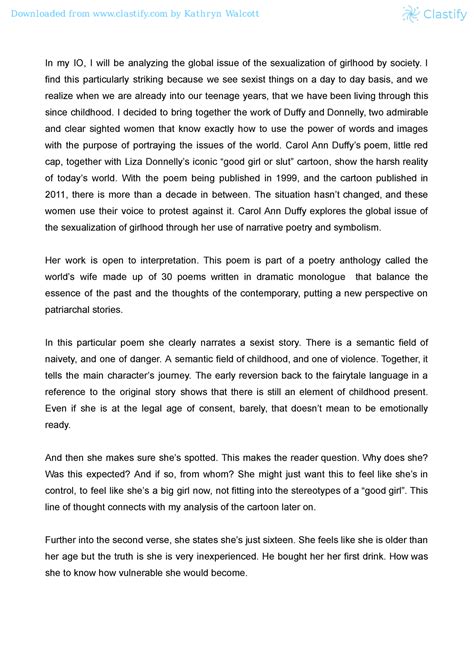 Mock IO Script The Sexualization Of Girlhood By Society In My IO I Will Be Analyzing The