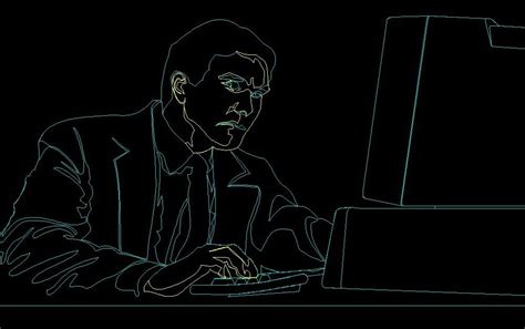 Man Sitting At A Desk With Computer Human Figure Side View Elevation D DWG Block For AutoCAD