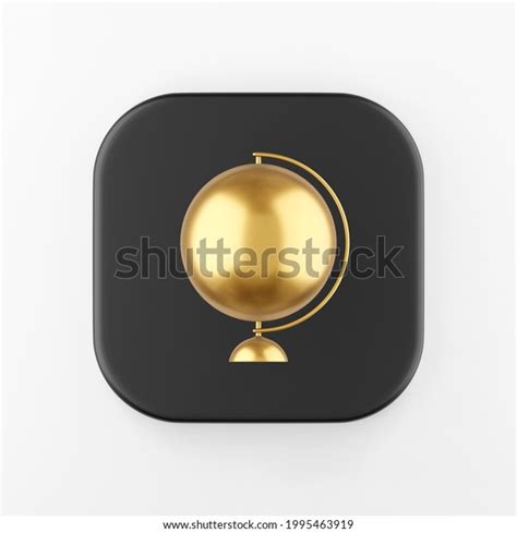 Golden Minimalistic Globe Icon Cartoon Style Stock Illustration