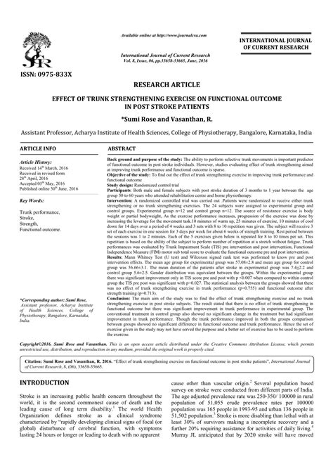 Pdf Effect Of Trunk Strengthening Exercise On Functional Outcome In