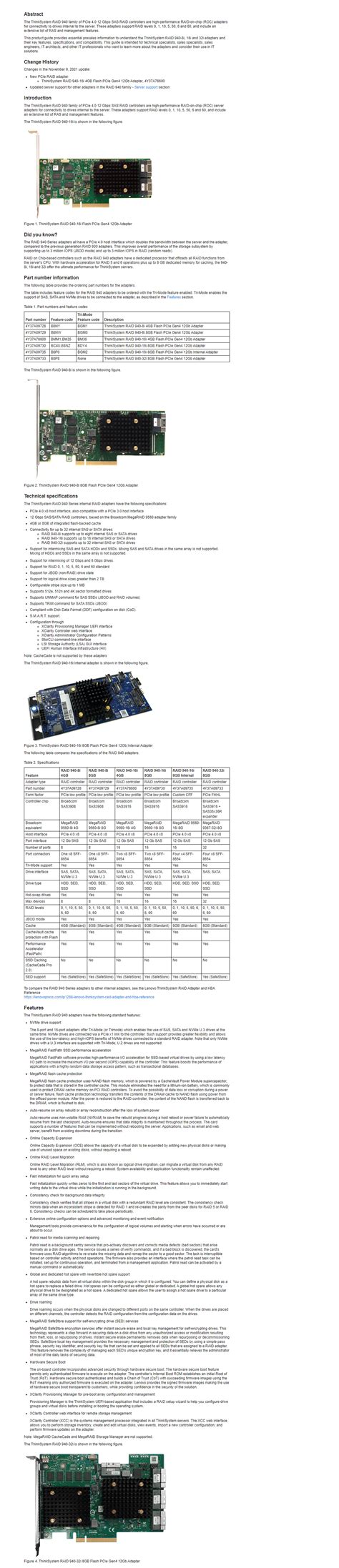 Lenovo Thinksystem Raid 940 32i 8gb Flash Pcie Adapter