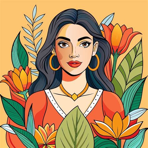 Una Mujer Con Cabello Largo Y Un Vestido Rojo Se Muestra Con Flores