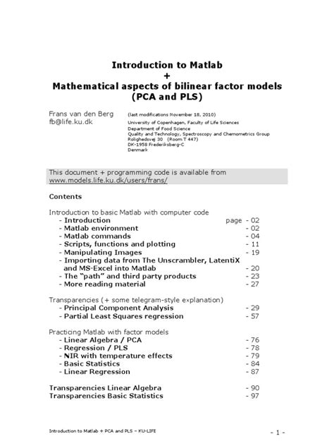 Intro Matlab Pdf Principal Component Analysis Matrix Mathematics