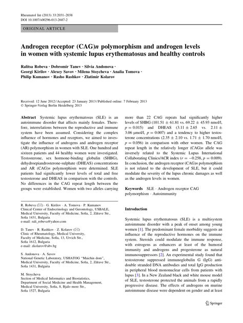Pdf Androgen Receptor Cag N Polymorphism And Androgen Levels In