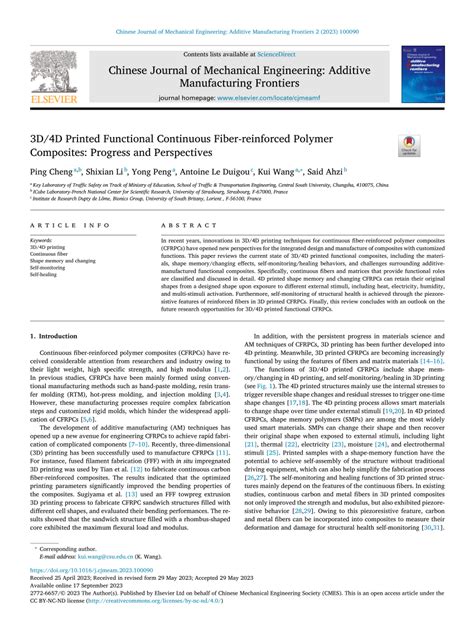 Pdf 3d4d Printed Functional Continuous Fiber Reinforced Polymer