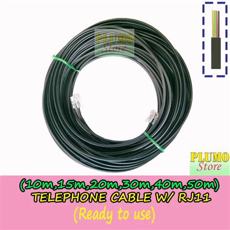 Telephone Wire W Rj11 10m 15m 20m 30m 40m 50m Ready To Use Black