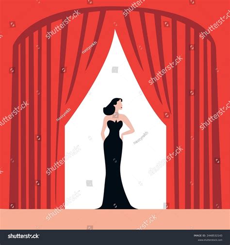 Woman Black Dress On Stage Red Stock Vector Royalty Free 2448532143